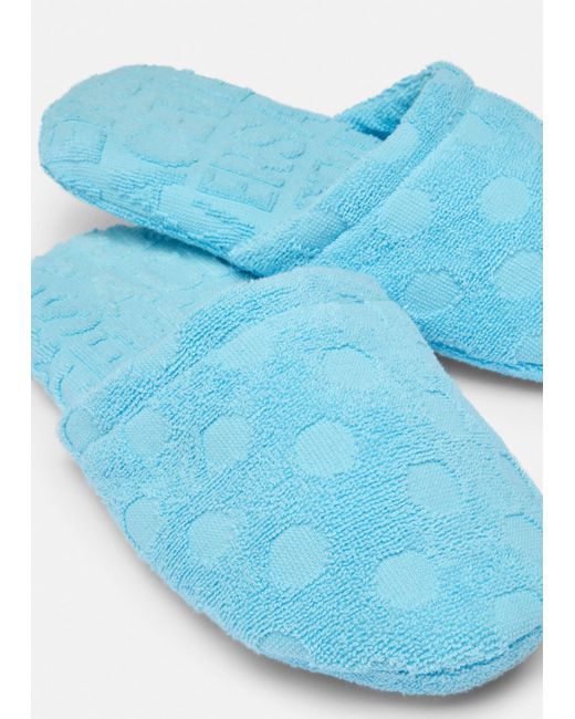 Versace Logo-Pattern Terry-Cloth Slippers in Blue for Men | Lyst