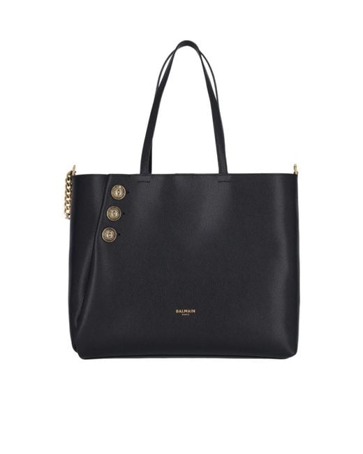 Balmain Button Detailed Tote Bag in Black | Lyst