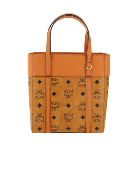 MCM Aren Logo Detailed Mini Tote Bag in Brown | Lyst