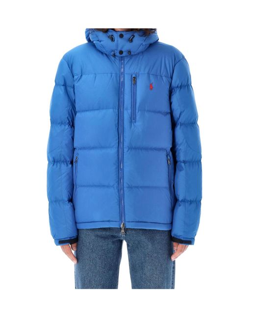 Polo Ralph Lauren Pony Logo Hooded Down Jacket in Blue for Men | Lyst