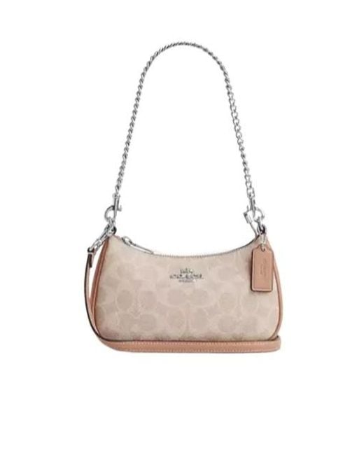COACH Mini Zippered Shoulder Bag in White | Lyst