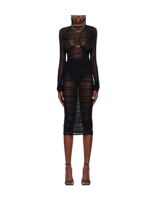 Mugler Semi-Sheer Mesh Maxi Dress in Black | Lyst