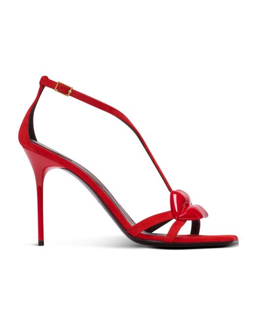 Balmain Suede Lips Sandals in Red | Lyst