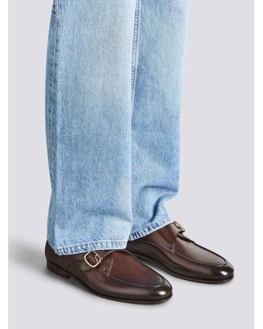 Santoni Single Monk Strap Shoes in Brown for Men | Lyst
