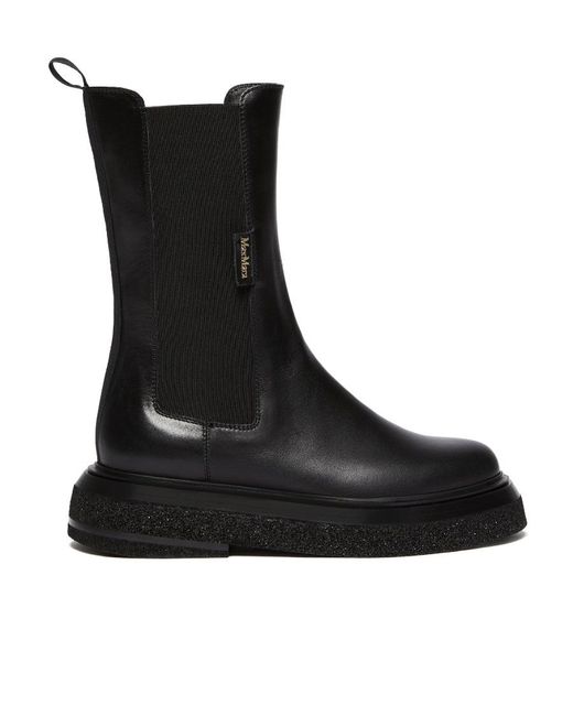 Max Mara Almond-Toe Leather Boots in Black | Lyst