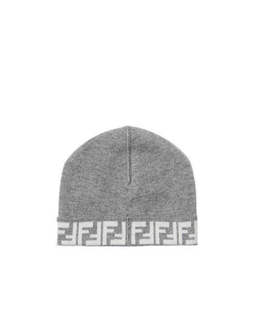 Fendi Logo-Intarsia Turn-Up Beanie in Gray | Lyst