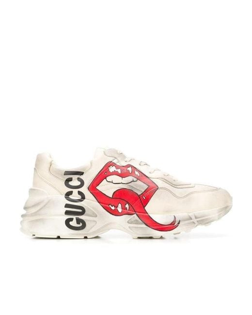 Gucci Rhyton Sneaker With Mouth Print in Pink for Men | Lyst