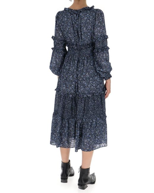 MICHAEL Michael Kors Floral-Print Tiered Midi Dress in Blue | Lyst