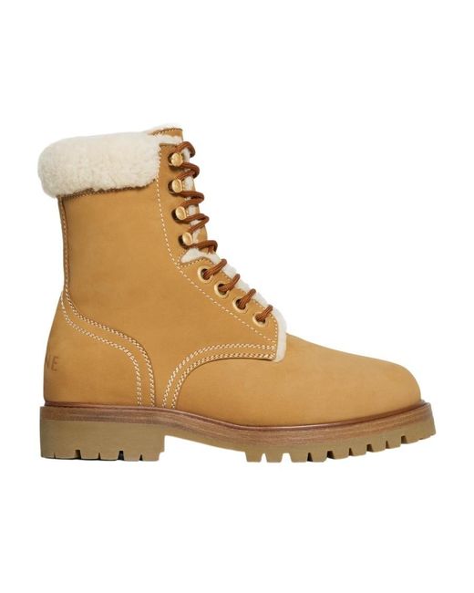 Celine Suture Lacing Short Boots in Natural | Lyst