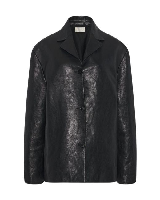 The Row Fabian Long Sleeved Leather Jacket in Black | Lyst