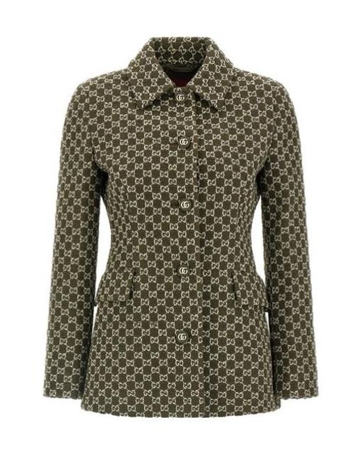 Gucci Gg Bouclé Cotton Jacket in Green | Lyst