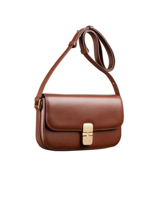 A.P.C. Logo Leather Shoulder Bag in Brown | Lyst