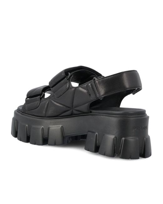 Prada Logo Quilted Platform Sandals in Black | Lyst