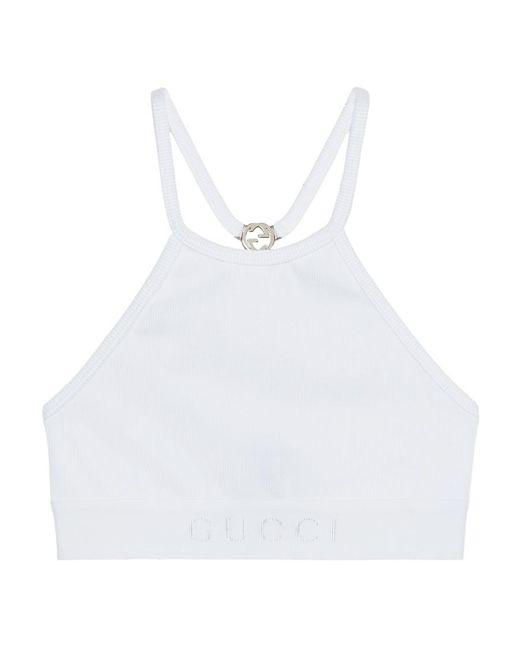 Gucci Interlocking G Ribbed Cropped Top in White | Lyst
