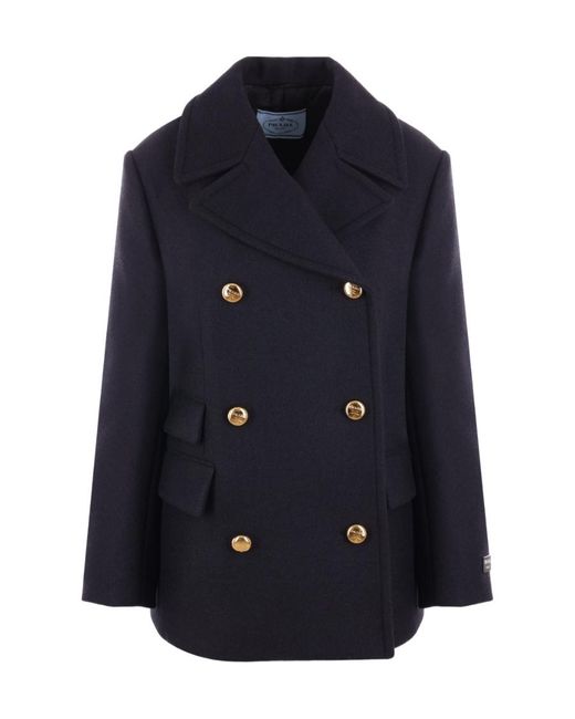 Prada Double-Breasted Virgin-Wool Coat in Blue | Lyst