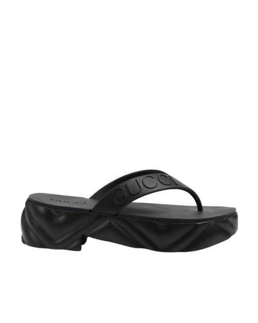 Gucci Logo-Debossed Platform Flip-Flops in Black | Lyst