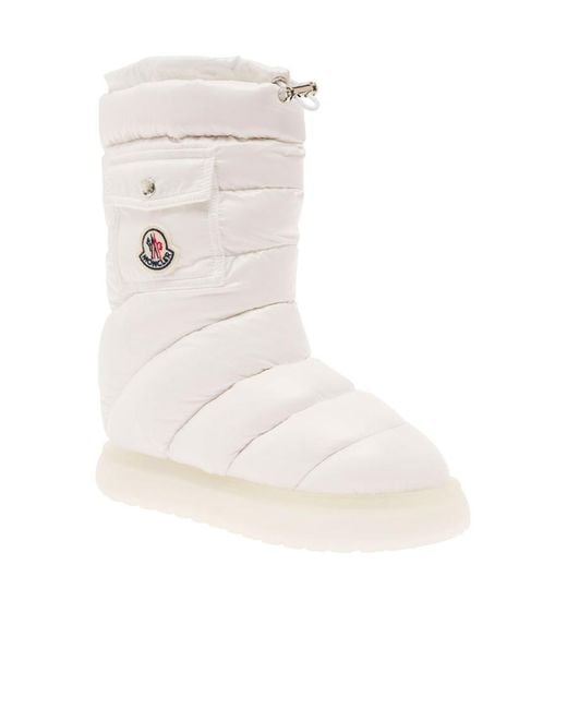 Moncler Logo Motif Patch Puffer Boots in White | Lyst