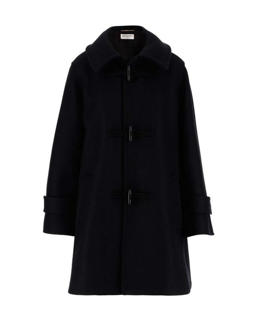 Saint Laurent Short Wool Duffle Coat in Black | Lyst