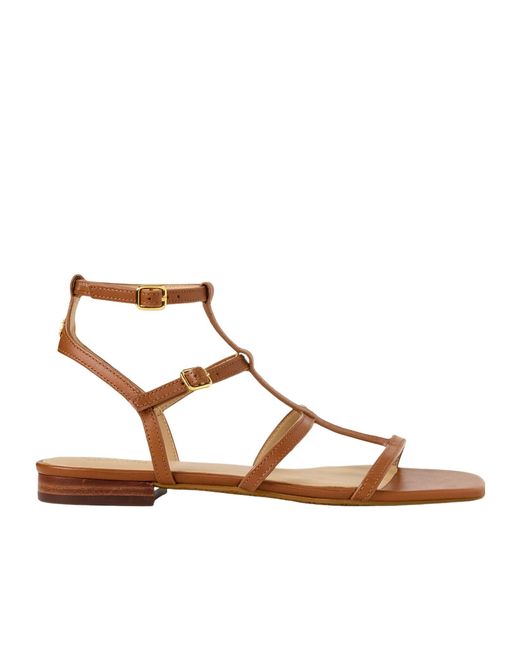 Polo Ralph Lauren Square Toe Flat Sandals in Brown | Lyst
