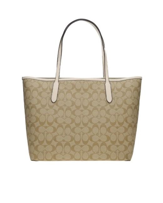 COACH Logo Tote Shoulder Bag in White | Lyst