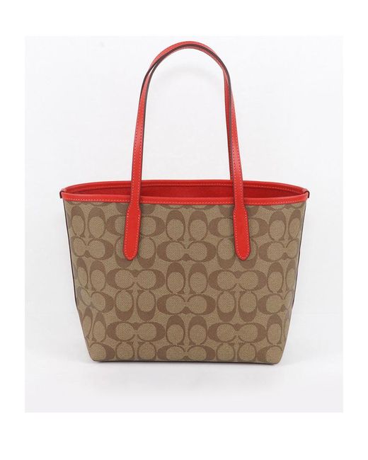 COACH Logo Printed Handbag in Brown | Lyst