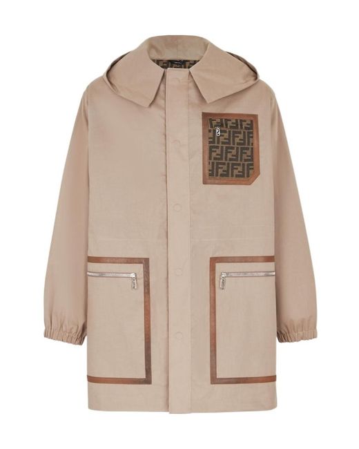 Fendi Logo Detailed Hooded Parka Jacket in Natural for Men | Lyst