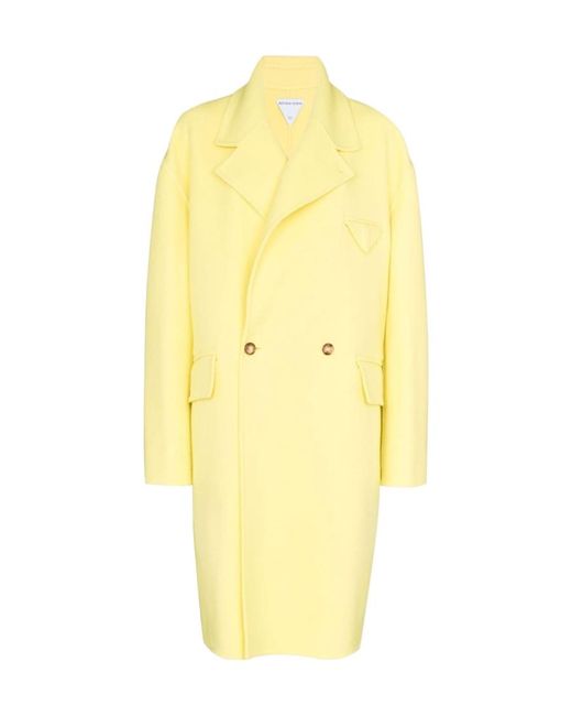 Bottega Veneta Double-Breasted Cashmere Coat in Yellow | Lyst