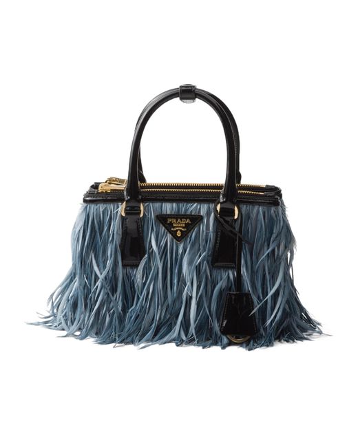 Prada Galleria Mini-Bag With Feather Trim in Blue | Lyst