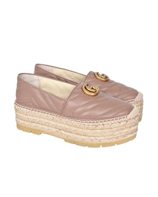 Gucci Gg Straw Platform Shoes in Pink | Lyst