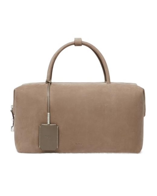 Max Mara Large Nubuck Leather Boston Bag in Brown | Lyst UK