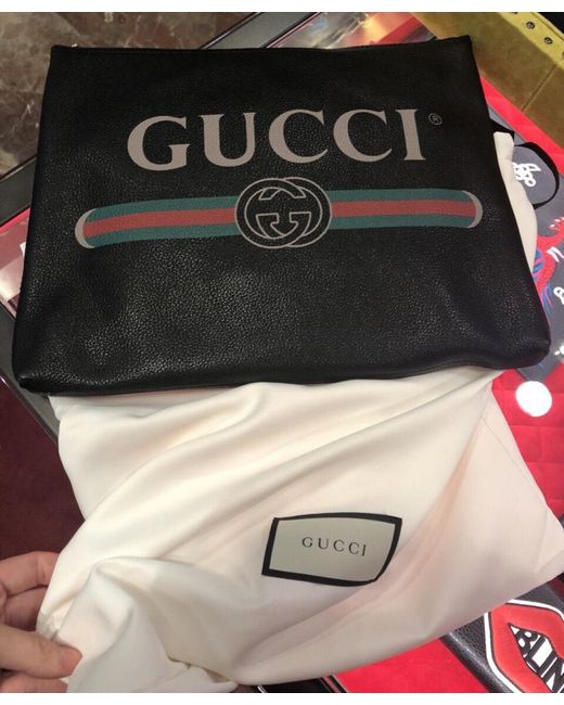 Gucci Print Logo Handbag in Black for Men | Lyst