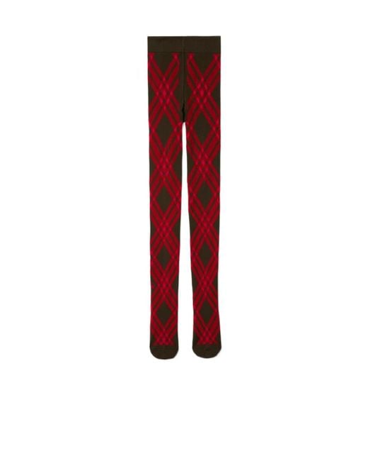Burberry Check-Pattern Tights in Red | Lyst