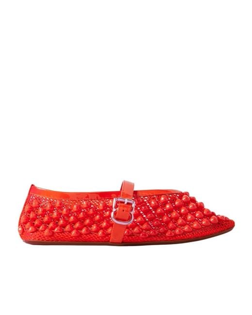 Alaïa Rivet Mesh Ballet Shoes in Red | Lyst