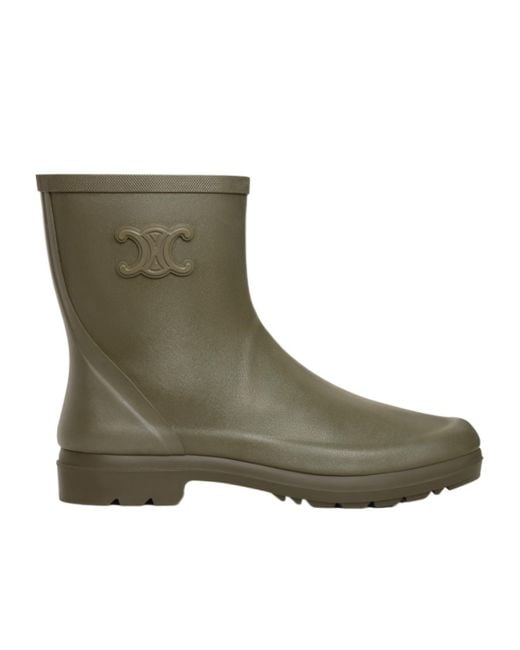 Celine Triomphe Mid-Height Rain Boots in Green | Lyst