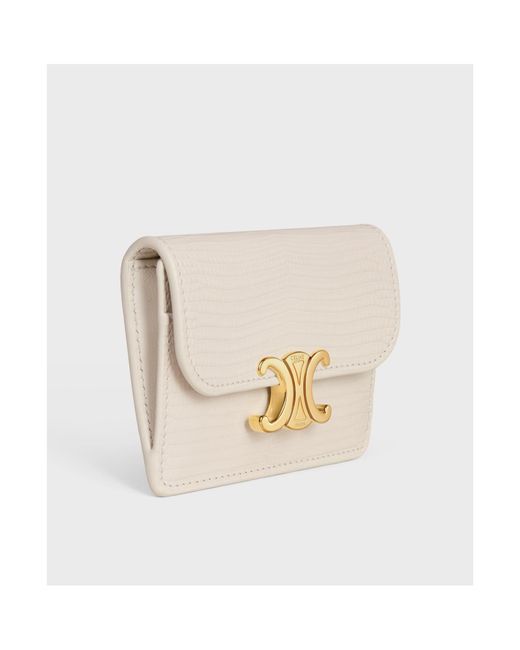 Celine Card Holder With Flap Triomphe in White | Lyst