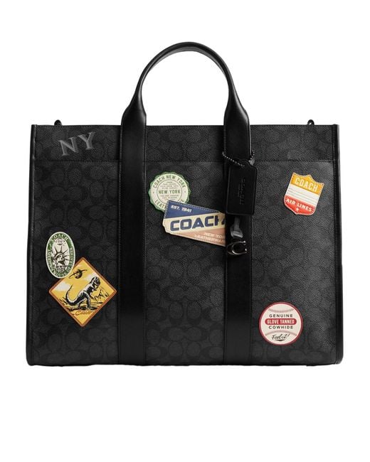 COACH Patch Detailed Wesley Tote Bag in Black for Men | Lyst