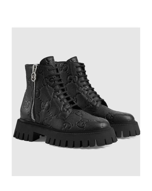 Gucci Gg Ankle Leather Boots in Black | Lyst