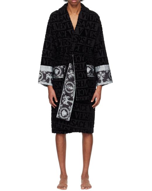 Versace Barocco Detail Bathrobe in Black for Men | Lyst
