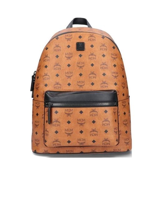 MCM Medium Stark Monogram-Print Backpack in Orange | Lyst