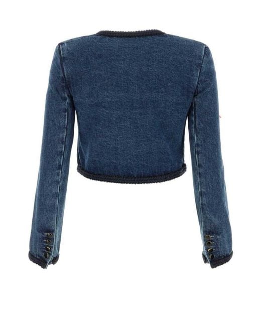 Self-Portrait Braid-Trim Denim Jacket in Blue | Lyst