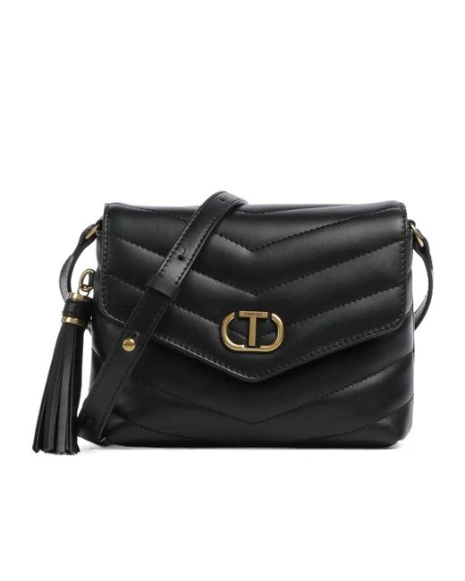 Twin Set Logo Logo Satchel Bag in Black | Lyst
