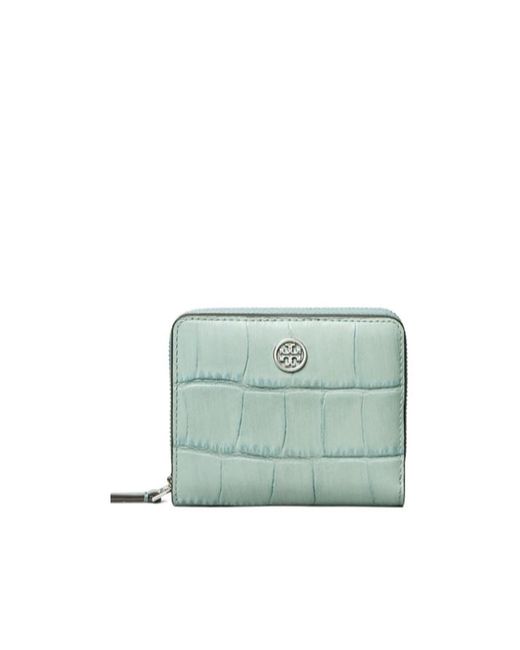 Tory Burch Embossed Double Fold Wallet in Green | Lyst