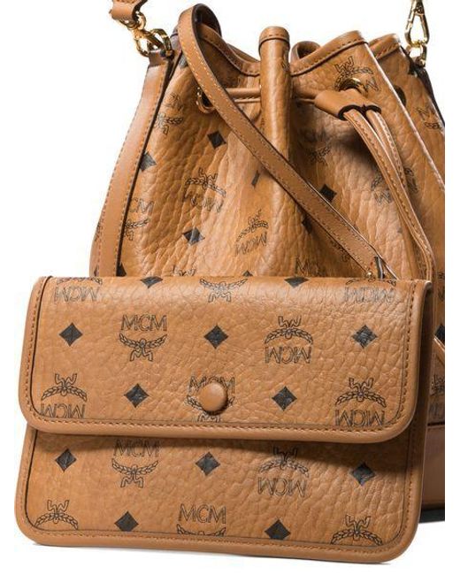 MCM Hogan Dessau Monogram Printed Bucket Bag in Brown | Lyst