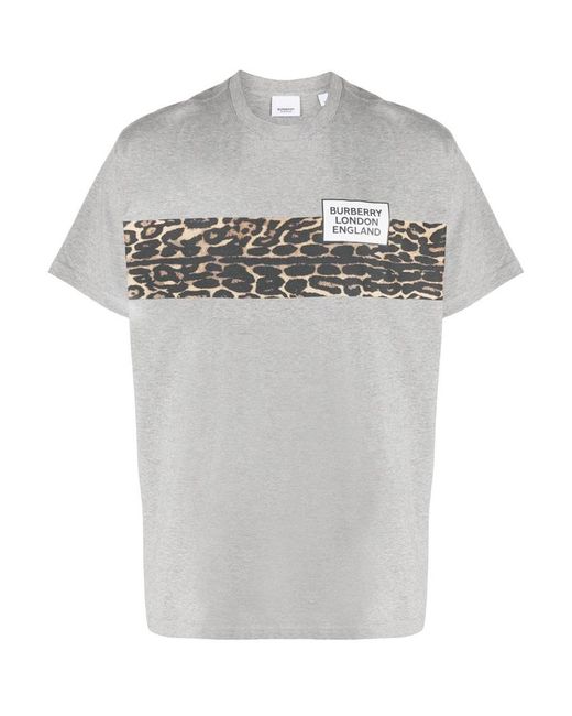 Burberry Logo Leopard Print T-Shirt in Gray for Men | Lyst