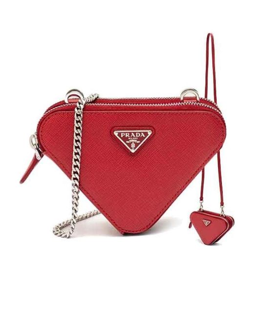 Prada Logo Zipper Shoulder Bag in Red | Lyst
