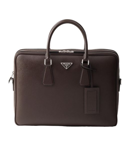 Prada Saffiano Leather Briefcase in Brown for Men | Lyst