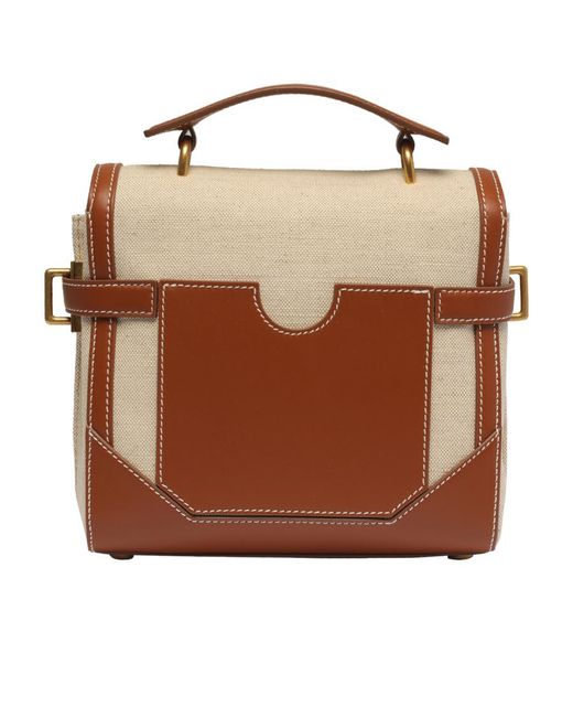 Balmain Logo Plaque Top Handle Bag in Brown | Lyst