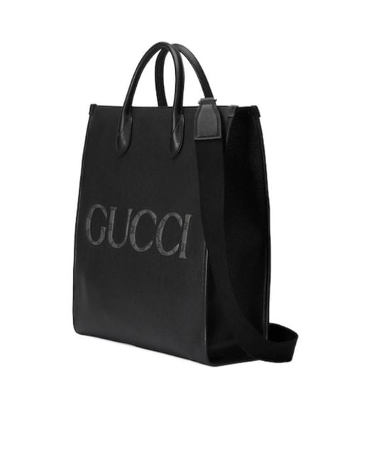 Gucci Logo-Embossed Leather Tote Bag in Black for Men | Lyst