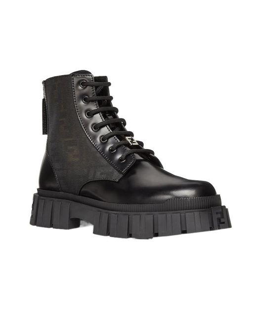 Fendi Force Round-Headed Motorcycle Boots in Black for Men | Lyst