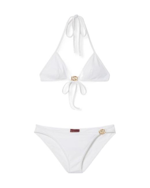 Gucci Logo Two-Piece Swimsuit in White | Lyst